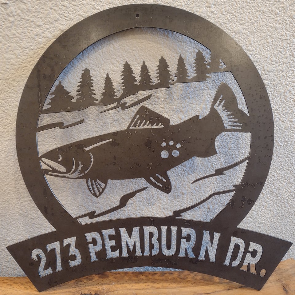 Salmon Fishing Address Sign | Woodpost Metalworks