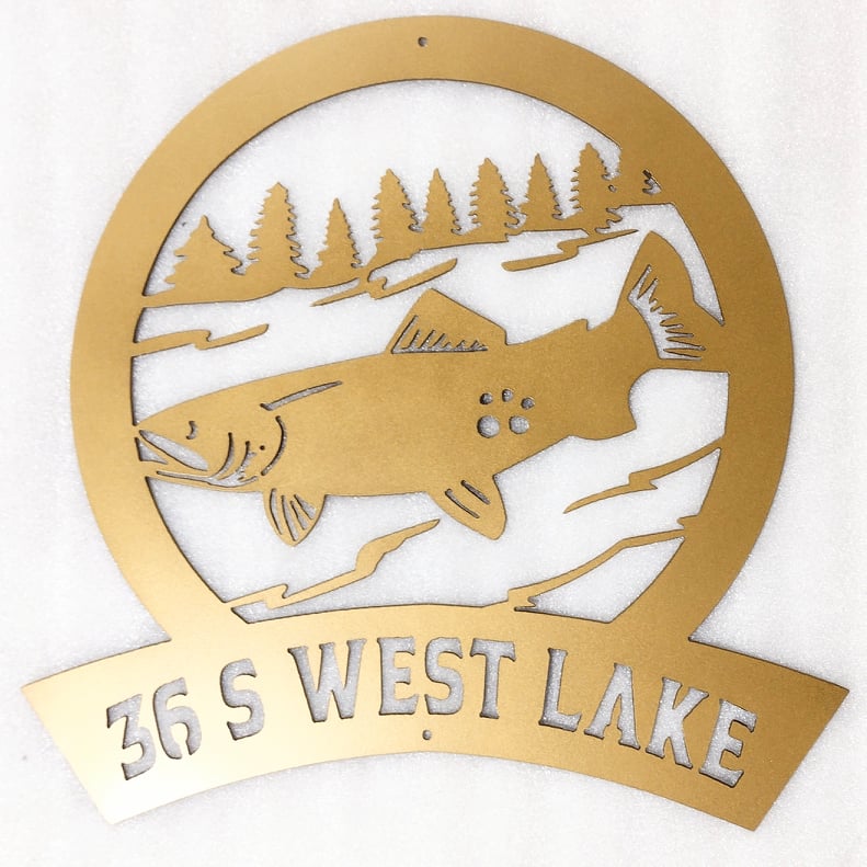 Salmon Fishing Address Sign | Woodpost Metalworks
