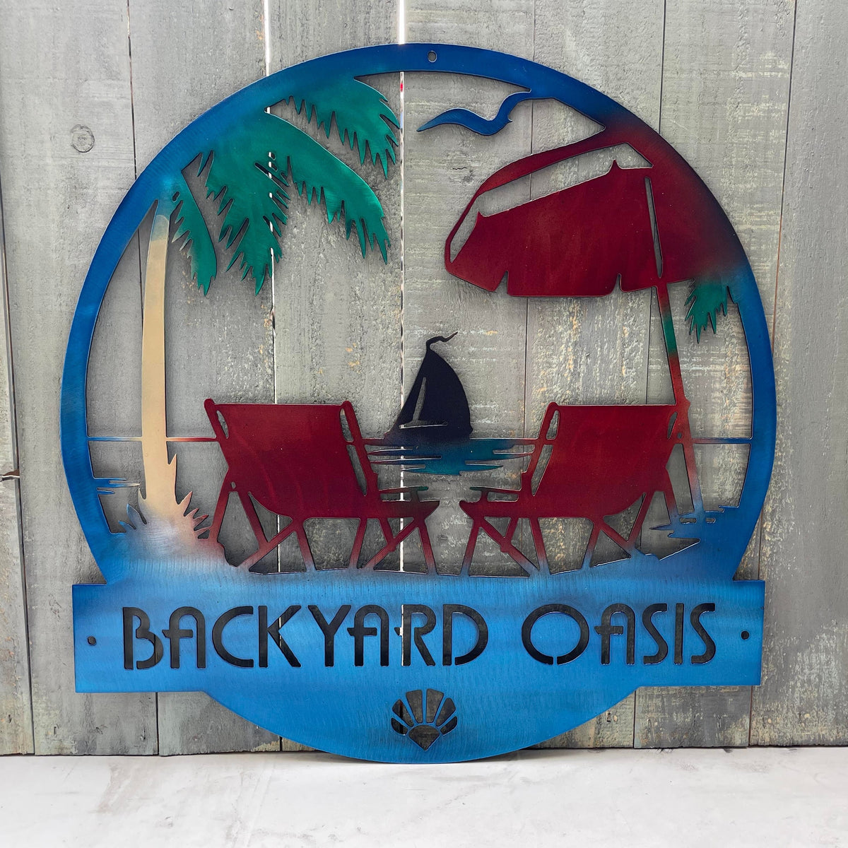 Sail Boat Beach Palm Tree Monogram | Woodpost Metalworks