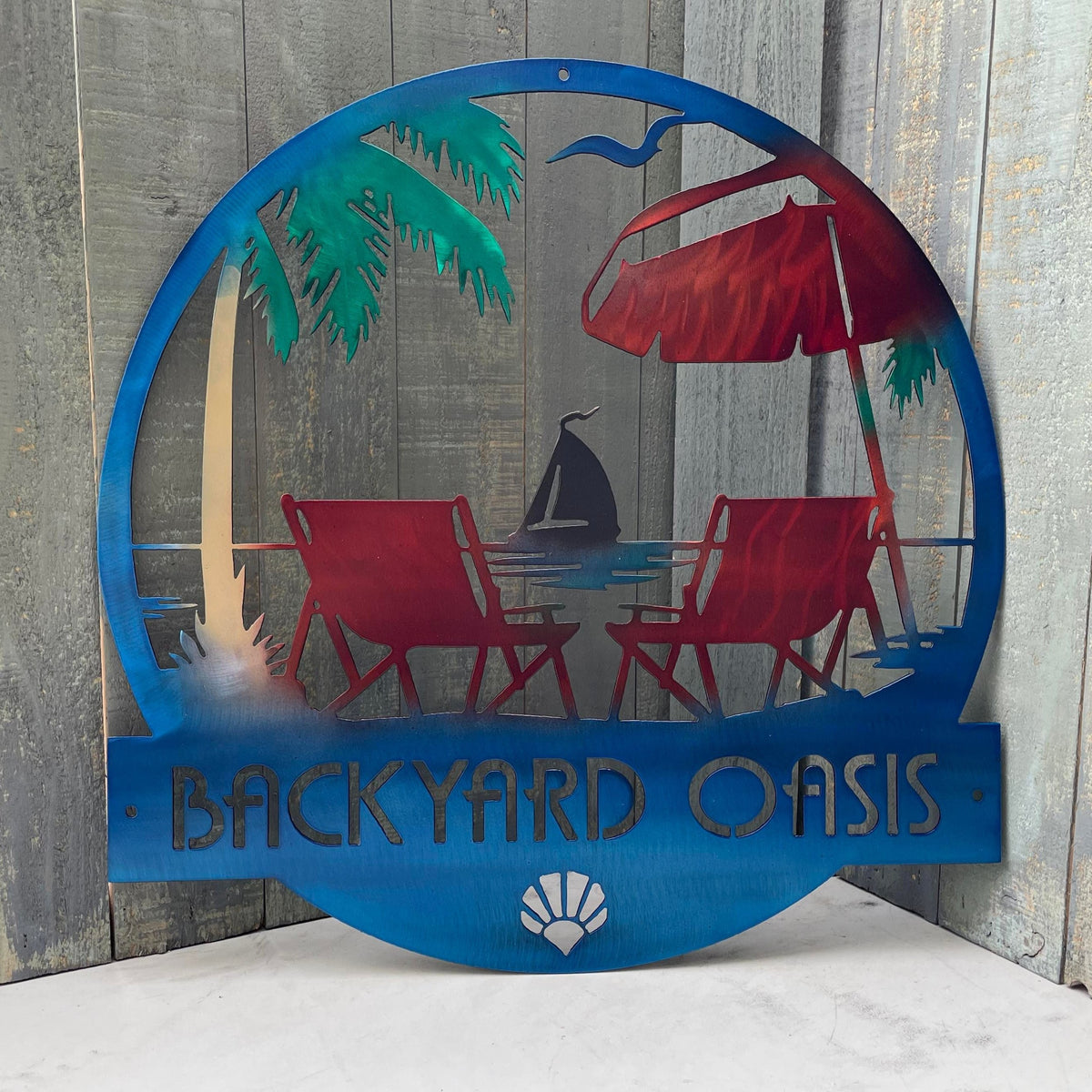 Sail Boat Beach Palm Tree Monogram | Woodpost Metalworks